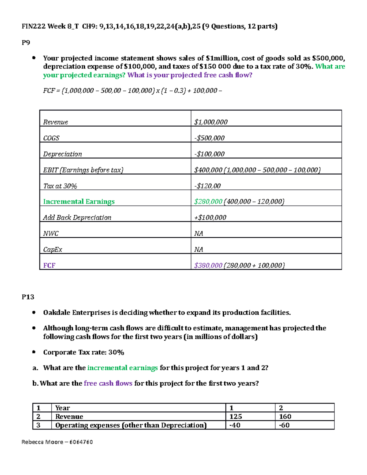 Week 8 T Q - Wk 8 Q&A - FIN222 Week 8_T CH9: 9,13,14,16,18,19,22,24(a,b ...