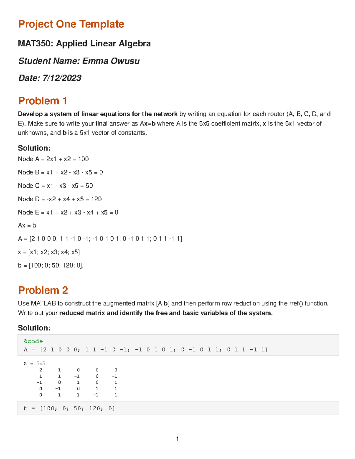 Project One Template - Assignment - Project One Template MAT350 ...
