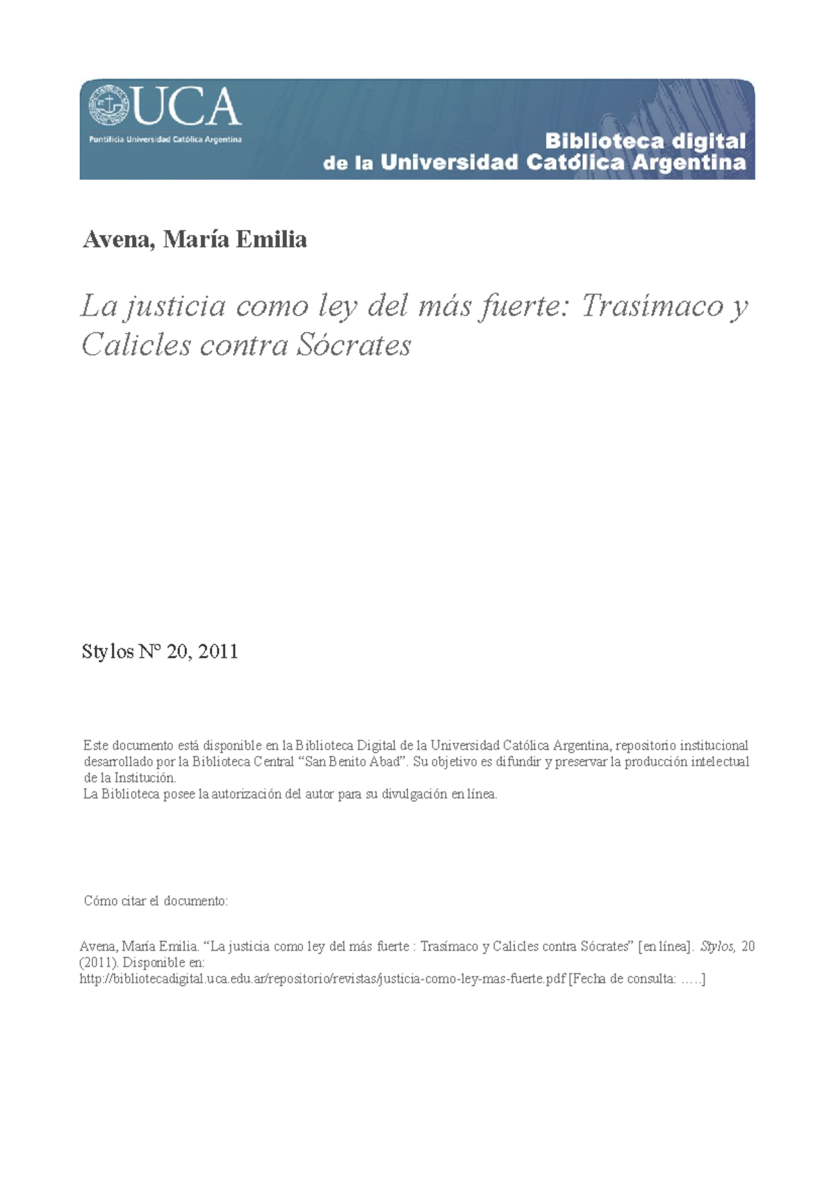 Justicia como ley mas fuerte - Avena, María Emilia La justicia como ley ...