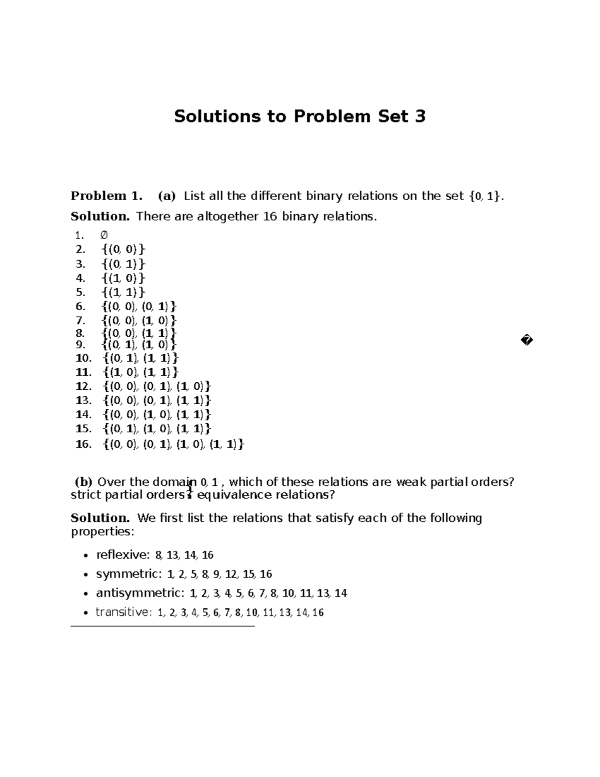 Solutions to Problem Set 3 - (a) List all the different binary ...