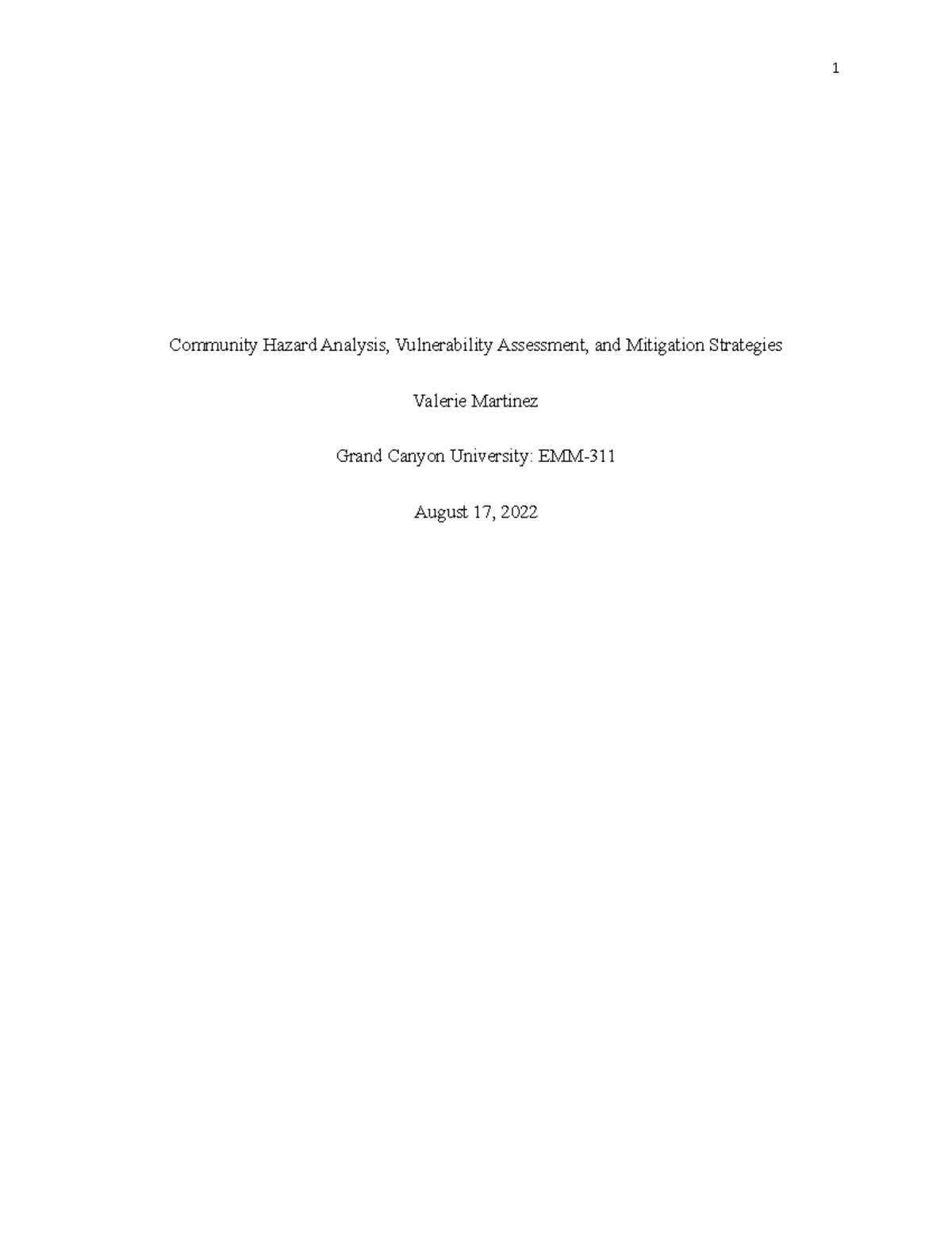 Benchmark on Community Hazard Analysis - Community Hazard Analysis ...