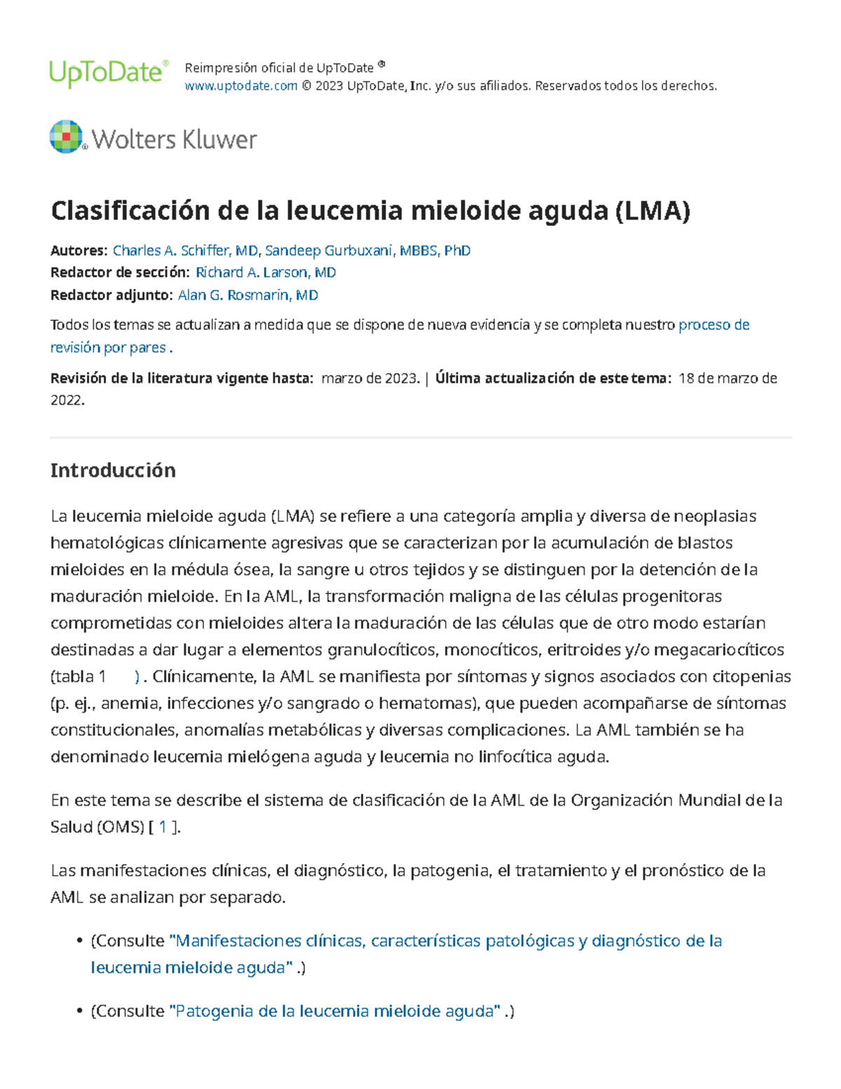 Classification of acute myeloid leukemia (AML) - Reimpresión oficial de ...