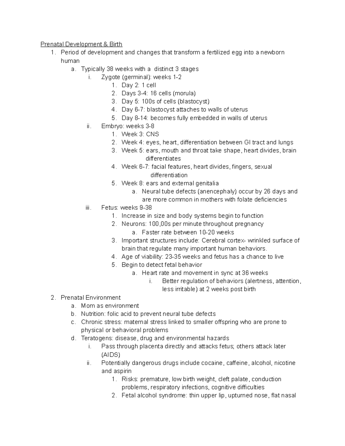 Developmental Psychology Midterm 2 - Prenatal Development & Birth 1 ...