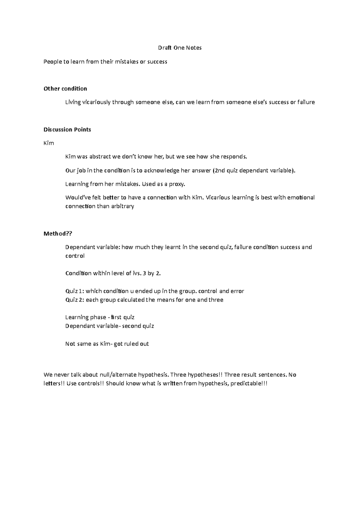 Draft One Notes - Draft One Notes People to learn from their mistakes ...