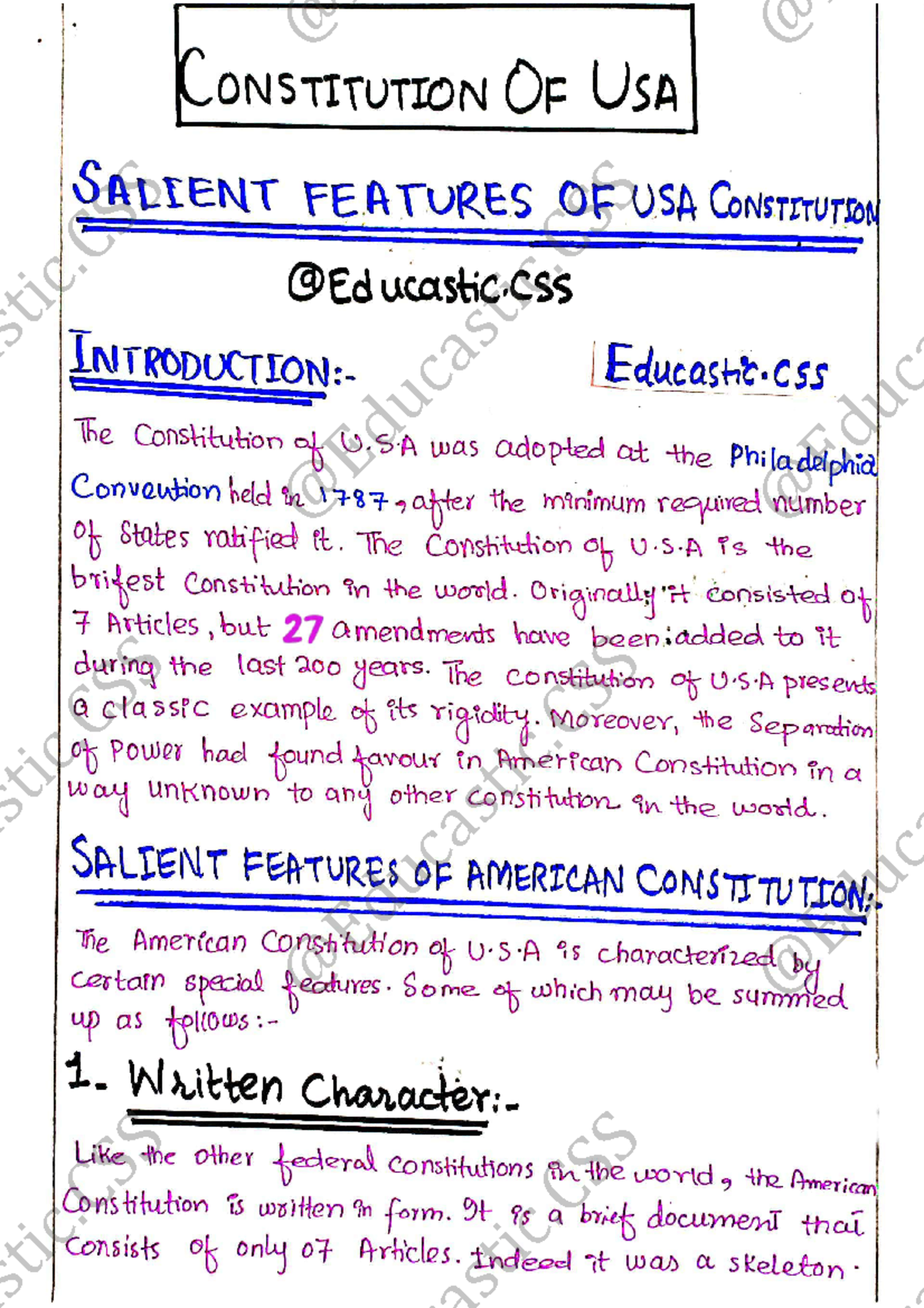 US Constitution - Assignment - Constitutional Law-I - @Educastic @Educ ...