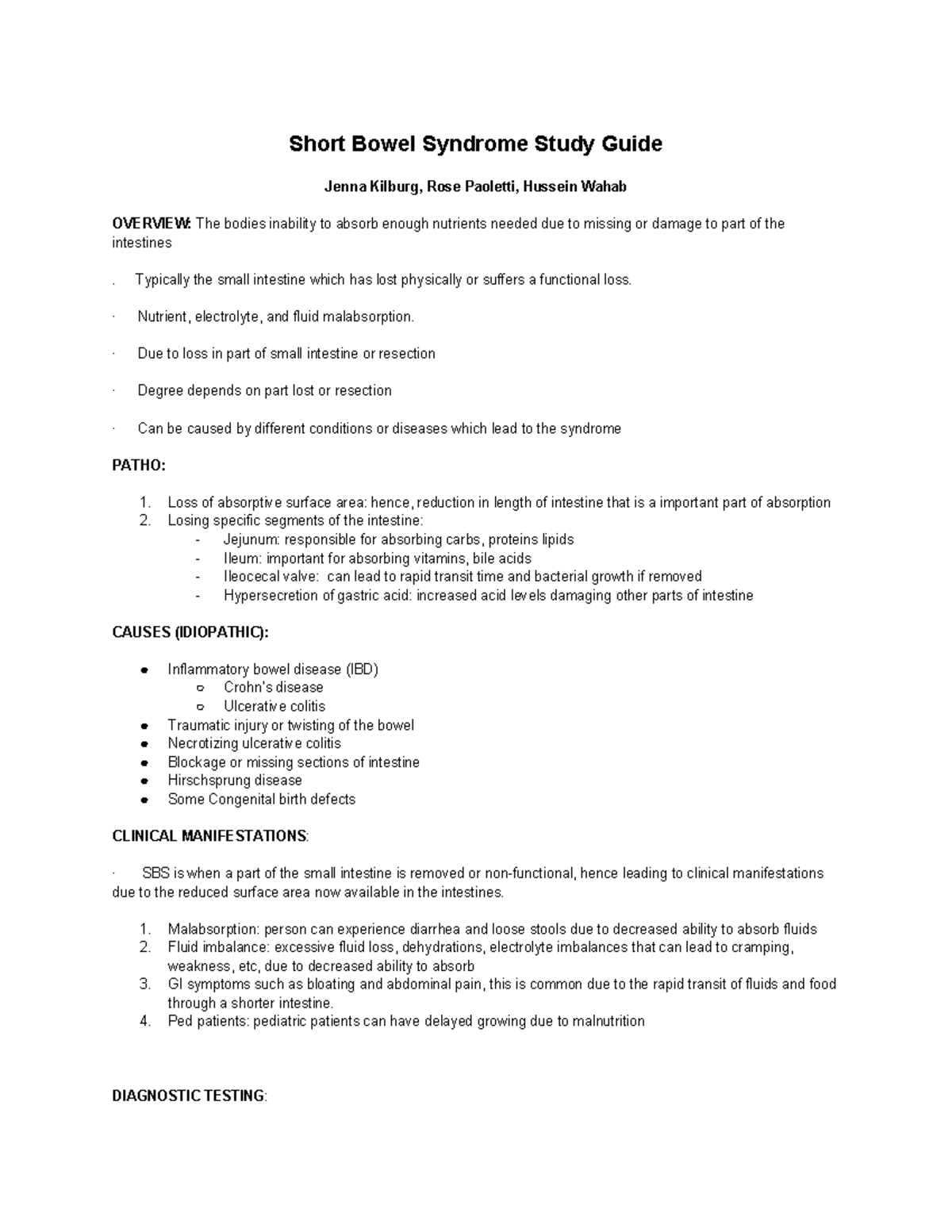 Short Bowel Syndrome Study Guide - Typically the small intestine which ...