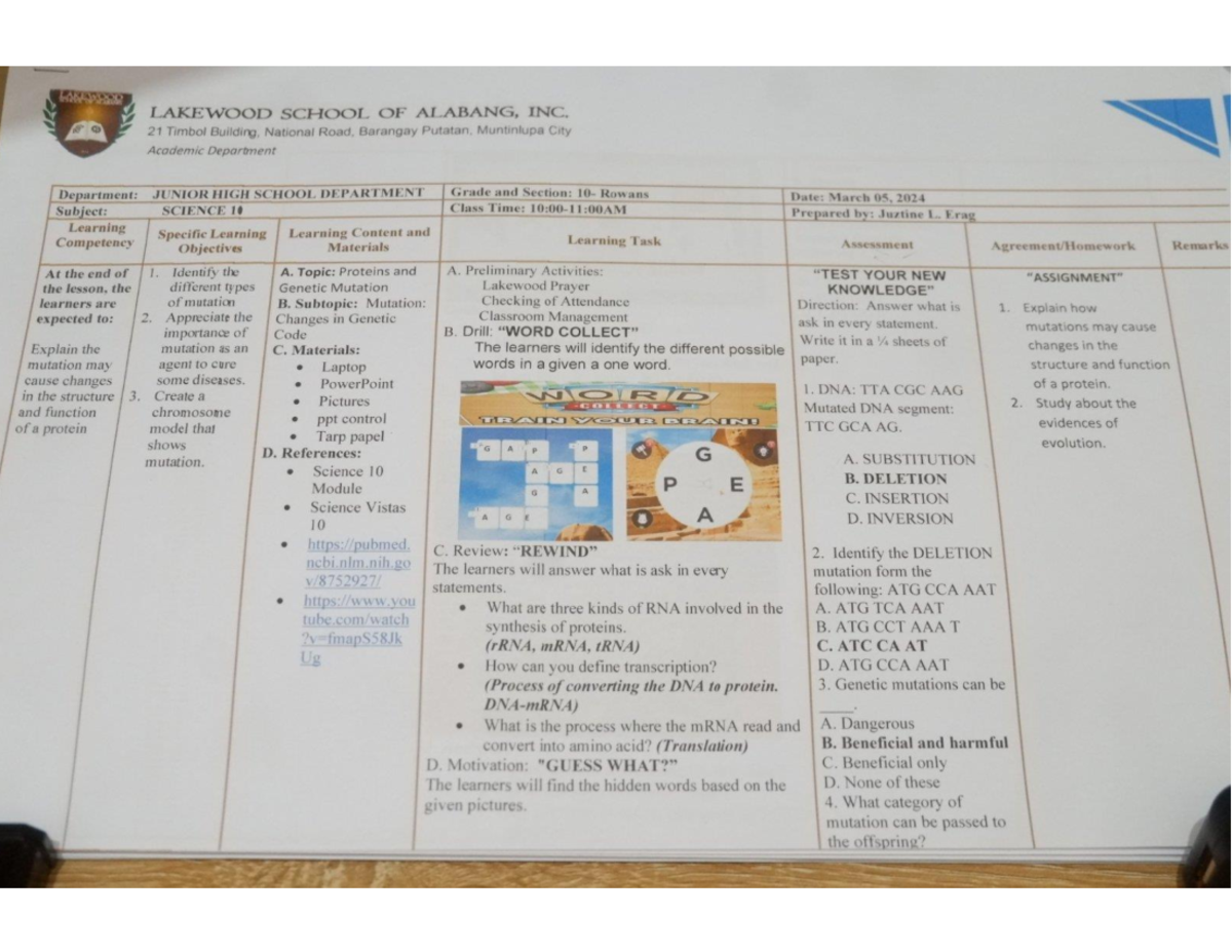 LSAI- Lesson-PLAN - Lesson Plan - bachelor of secondary major in ...