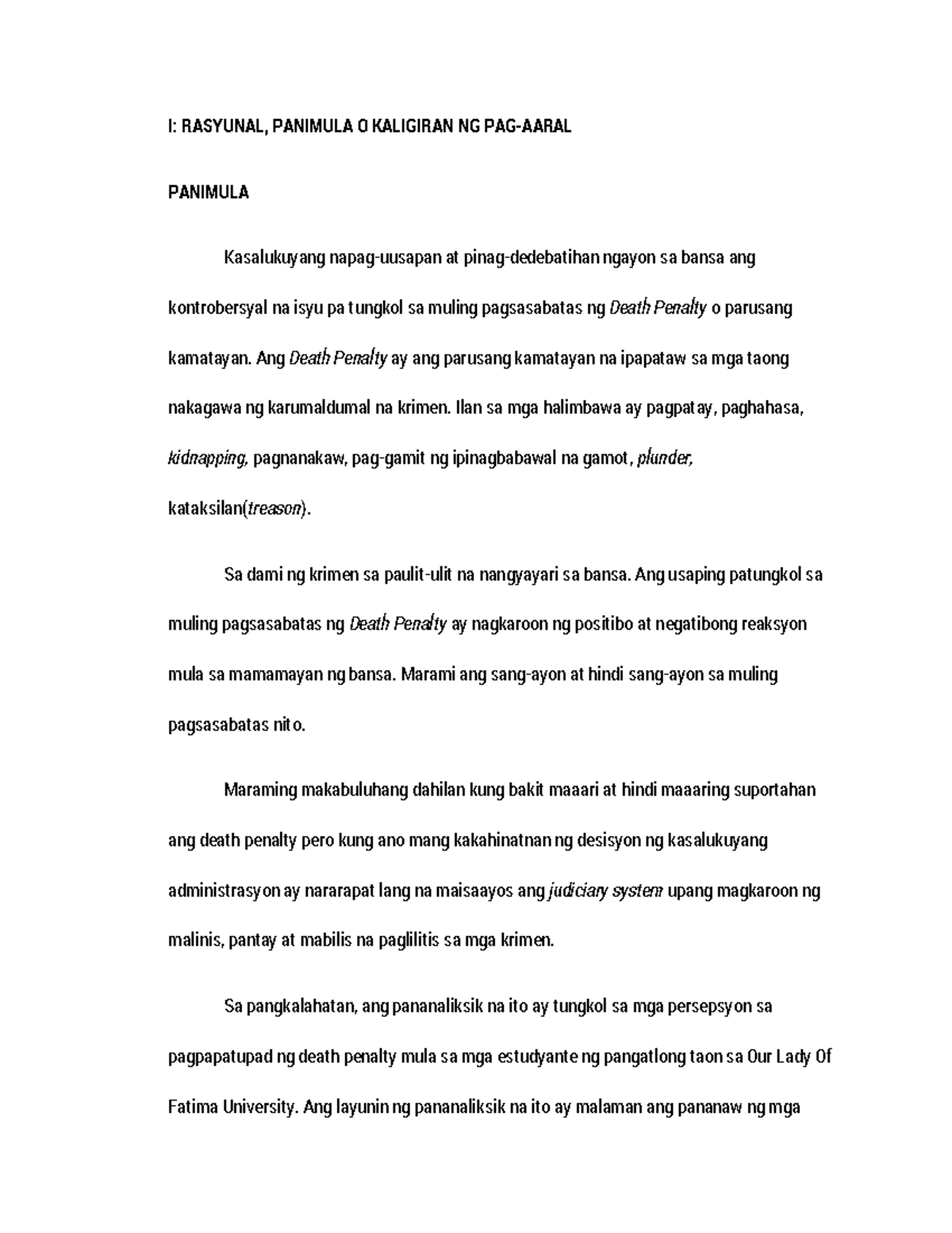 I Rasyunal Panimula O Kaligiran NG PAG A - I: RASYUNAL, PANIMULA O ...