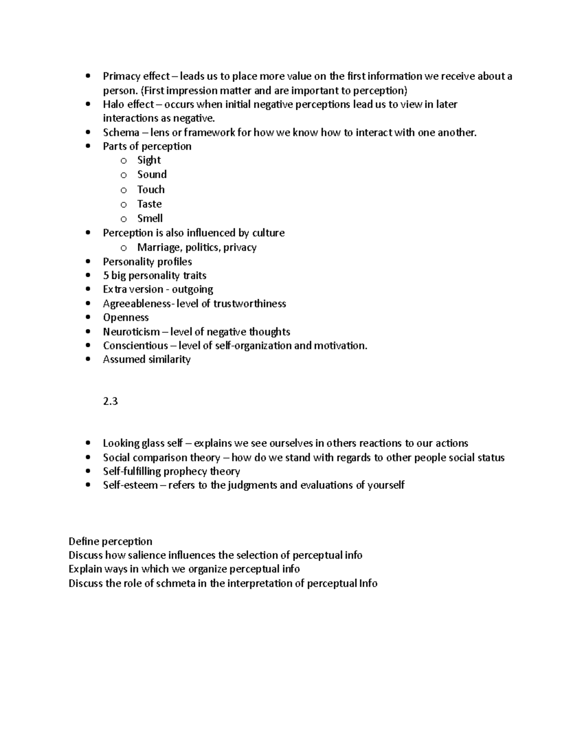 Scom 123 - CLASS NOTES - Primacy effect – leads us to place more value ...