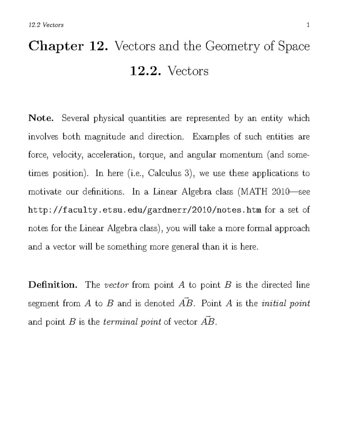 Vectors Notes__ - Chapter 12. Vectors and the Geometry of Space 12 ...
