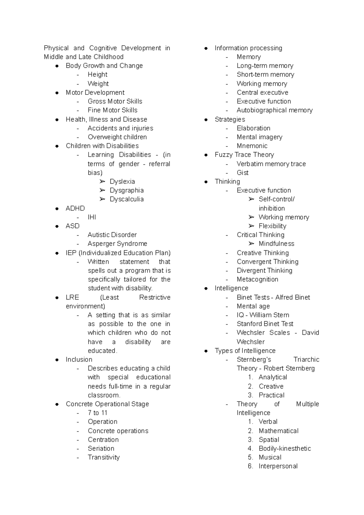 Terms in Dev Psy - Developmental Psychology - Physical and Cognitive ...