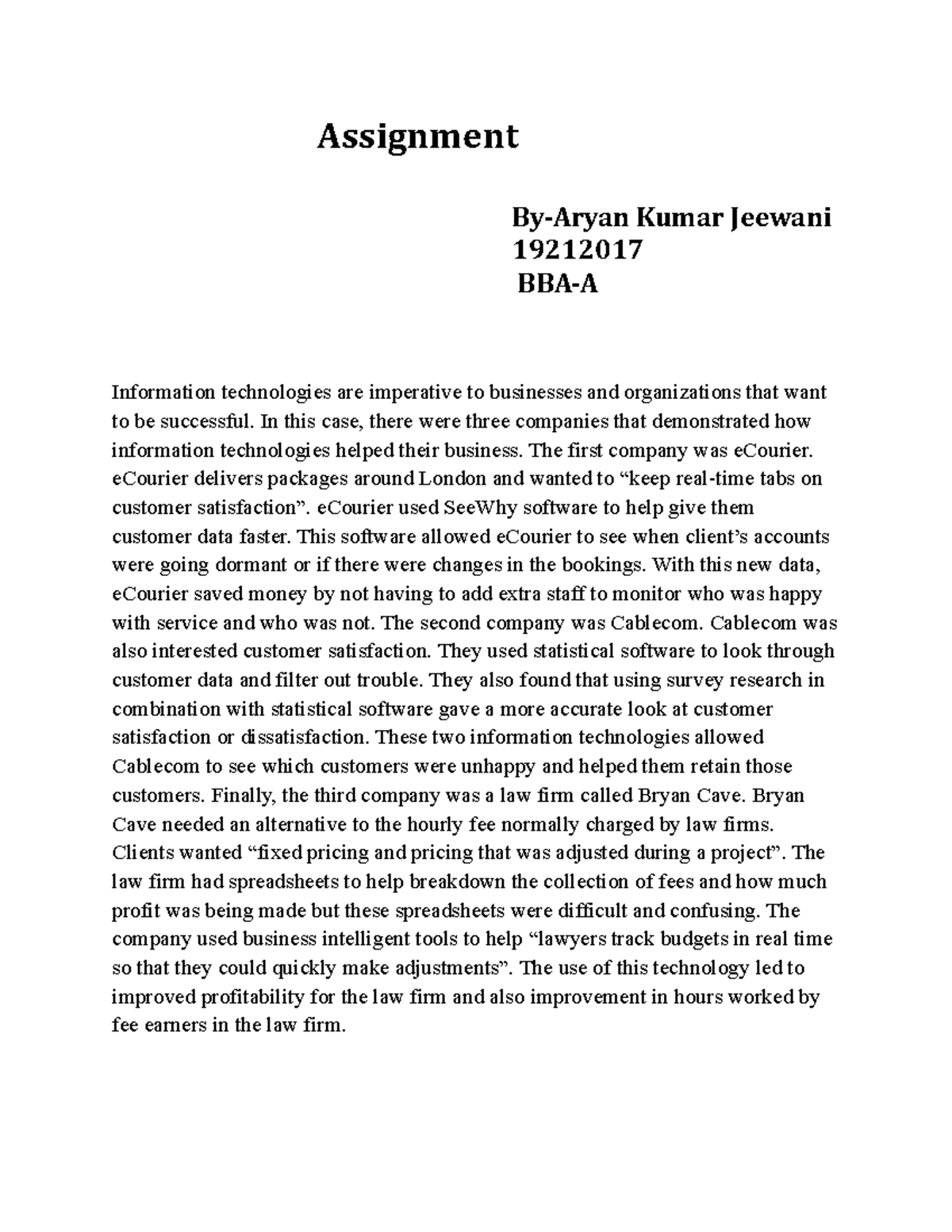 CIA AND ASYNCHRONOUS ASSIGNMENTS - Assignment By-Aryan Kumar Jeewani 19212017 BBA-A Information ...