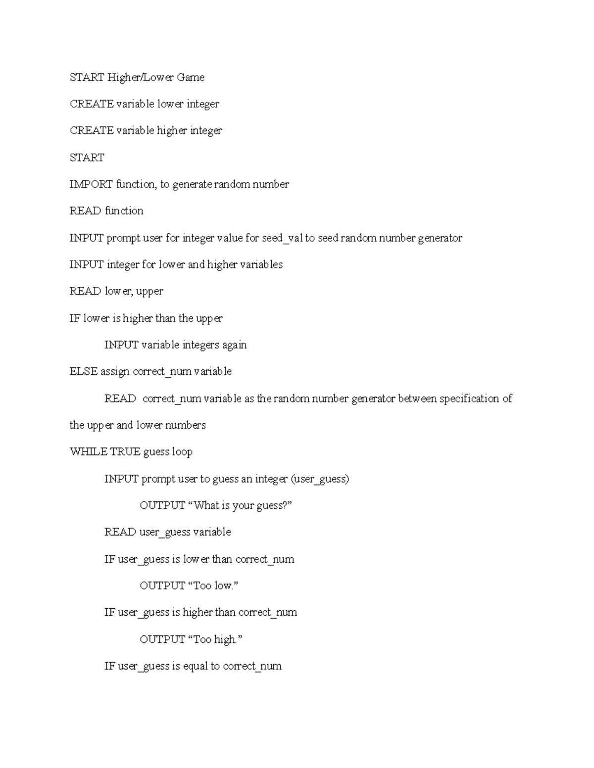 Module 4-3 assignment - START Higher/Lower Game CREATE variable lower ...