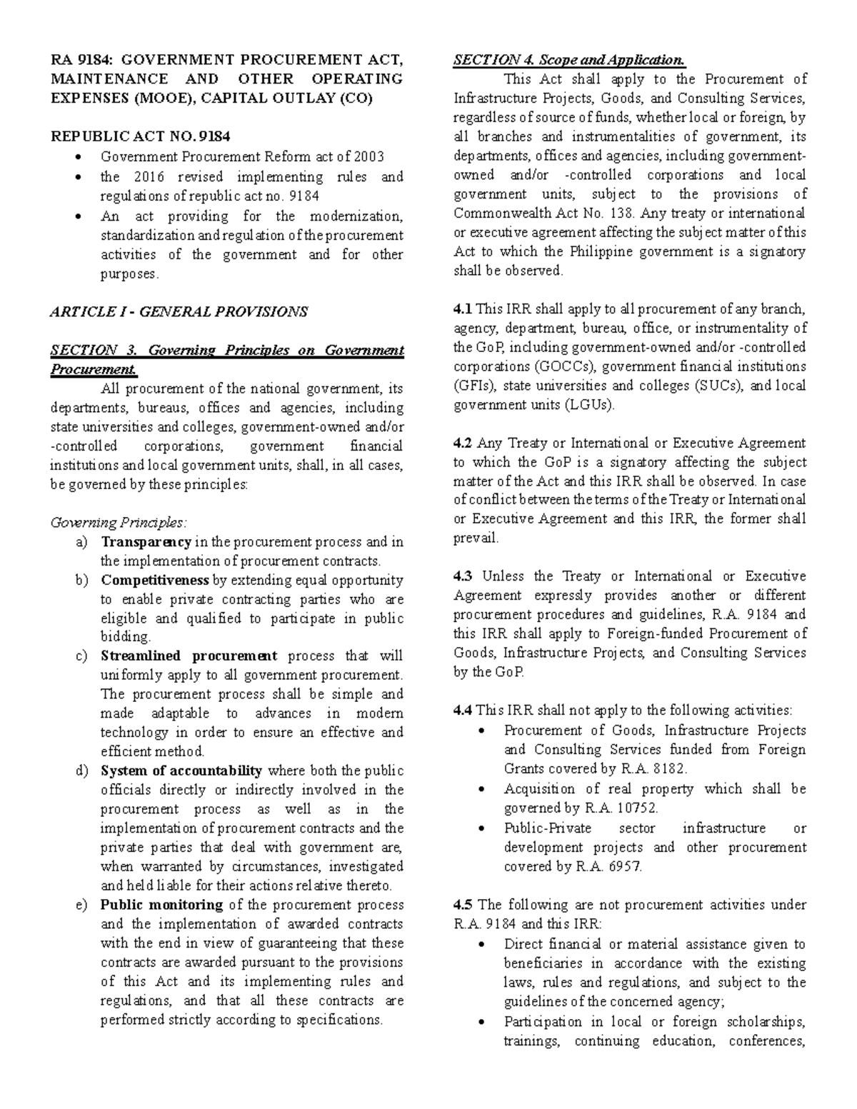 Government Procurement - RA 9184: GOVERNMENT PROCUREMENT ACT ...