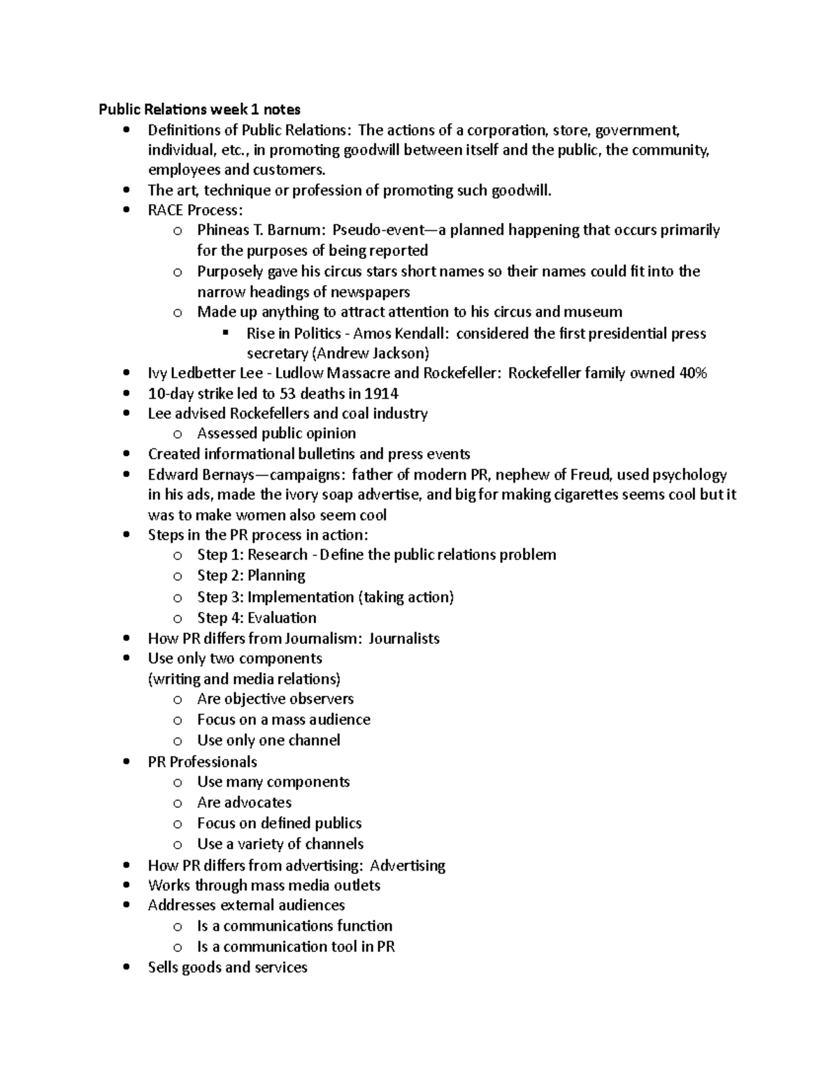 Public Relations week 1 notes - Public Relations week 1 notes ...