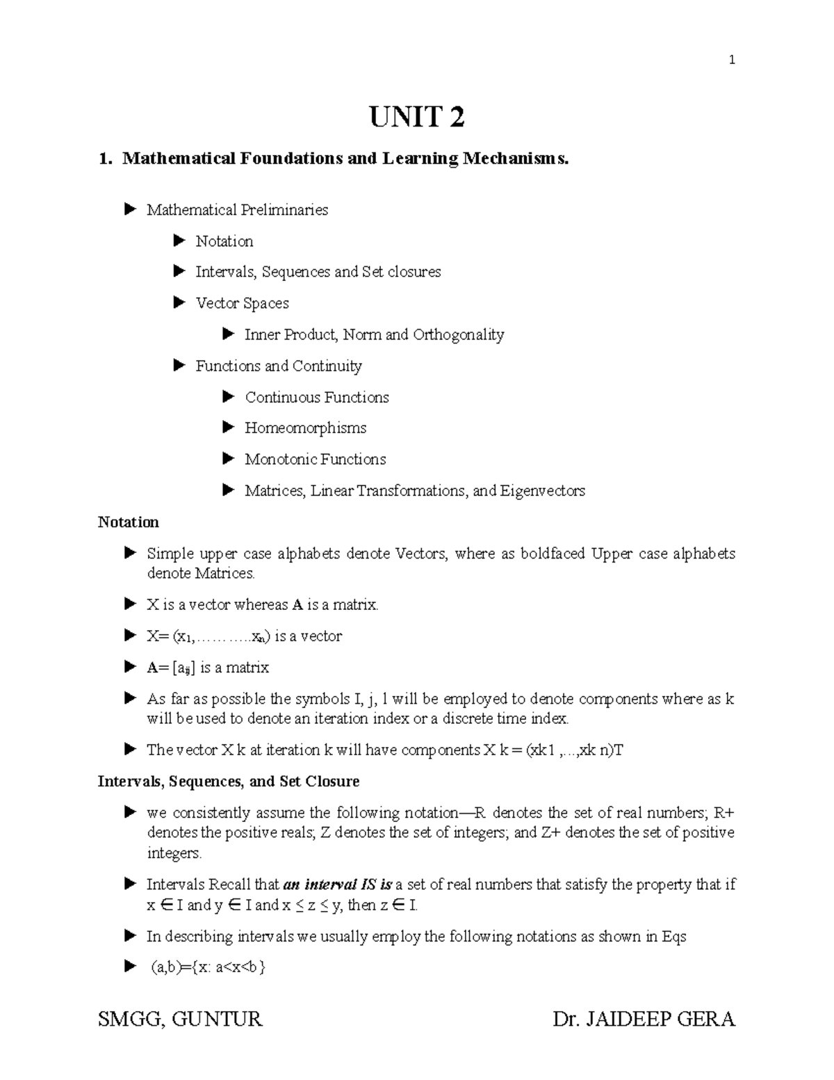 ANN UNIT 2 - UNIT 2 1. Mathematical Foundations and Learning Mechanisms ...