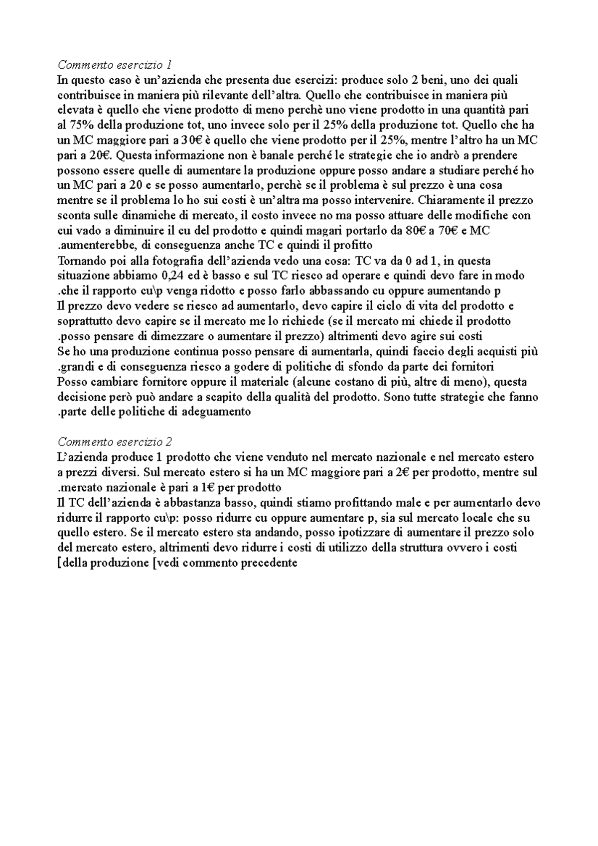 Esempio di un commento per l’esercizio di gestione - Commento esercizio ...