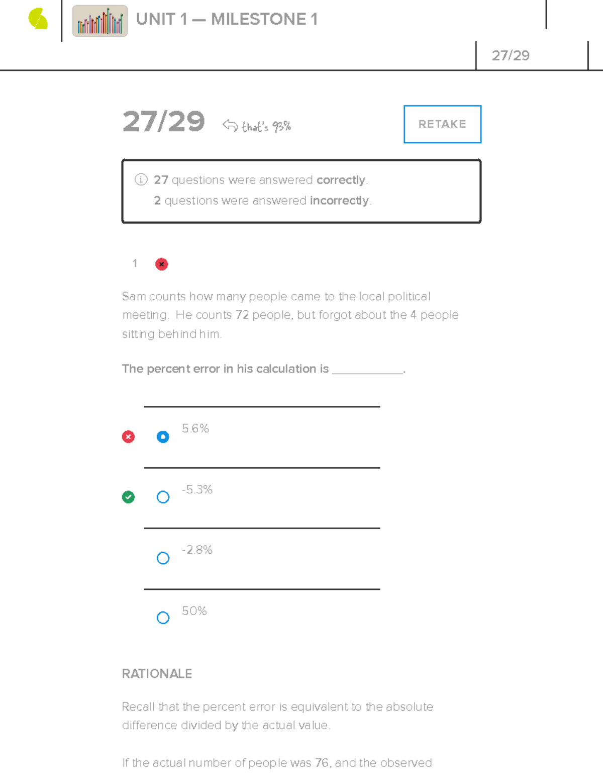 Sophia Welcome - 1 27/29 that's 93% RETAKE 27 questions were answered ...