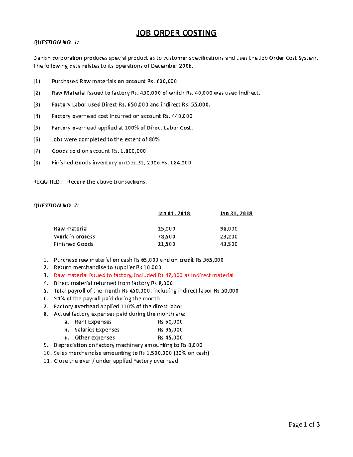 Job order costing - Questions - Fall 2020 - JOB ORDER COSTING QUESTION ...