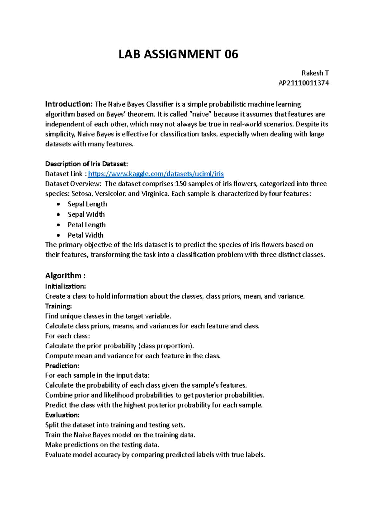 LAB Assignment 06 - LAB ASSIGNMENT 06 Rakesh T AP 21110011374 ...