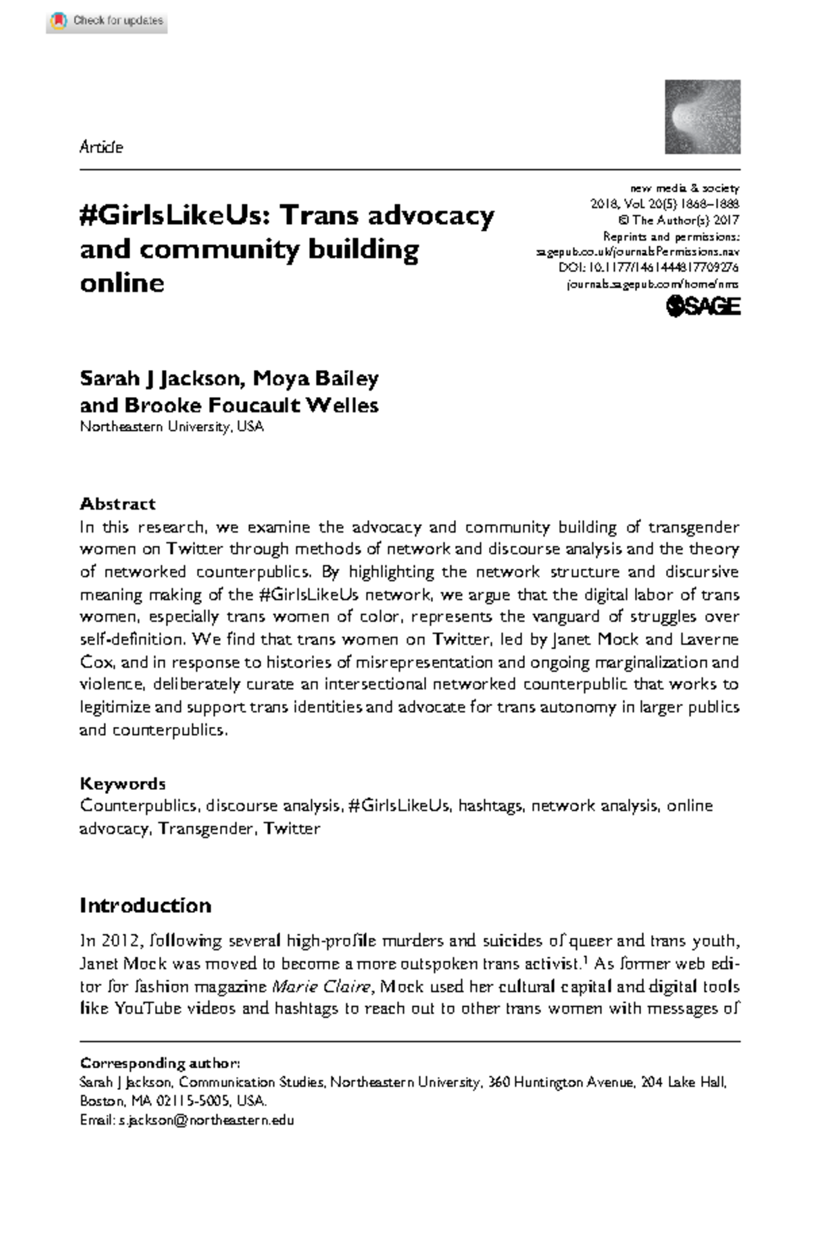 Girls like us Transgender Studies Article - doi/10.1177/ new media ...