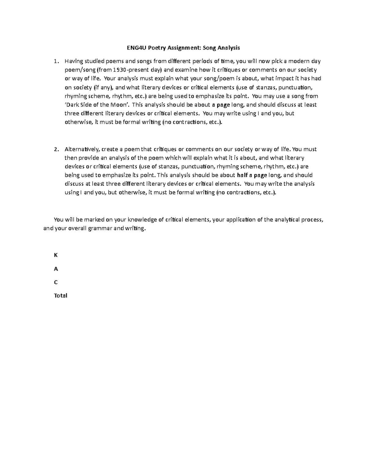 ENG4U Poetry Assignment - ENG 020 - STLCC - Studocu