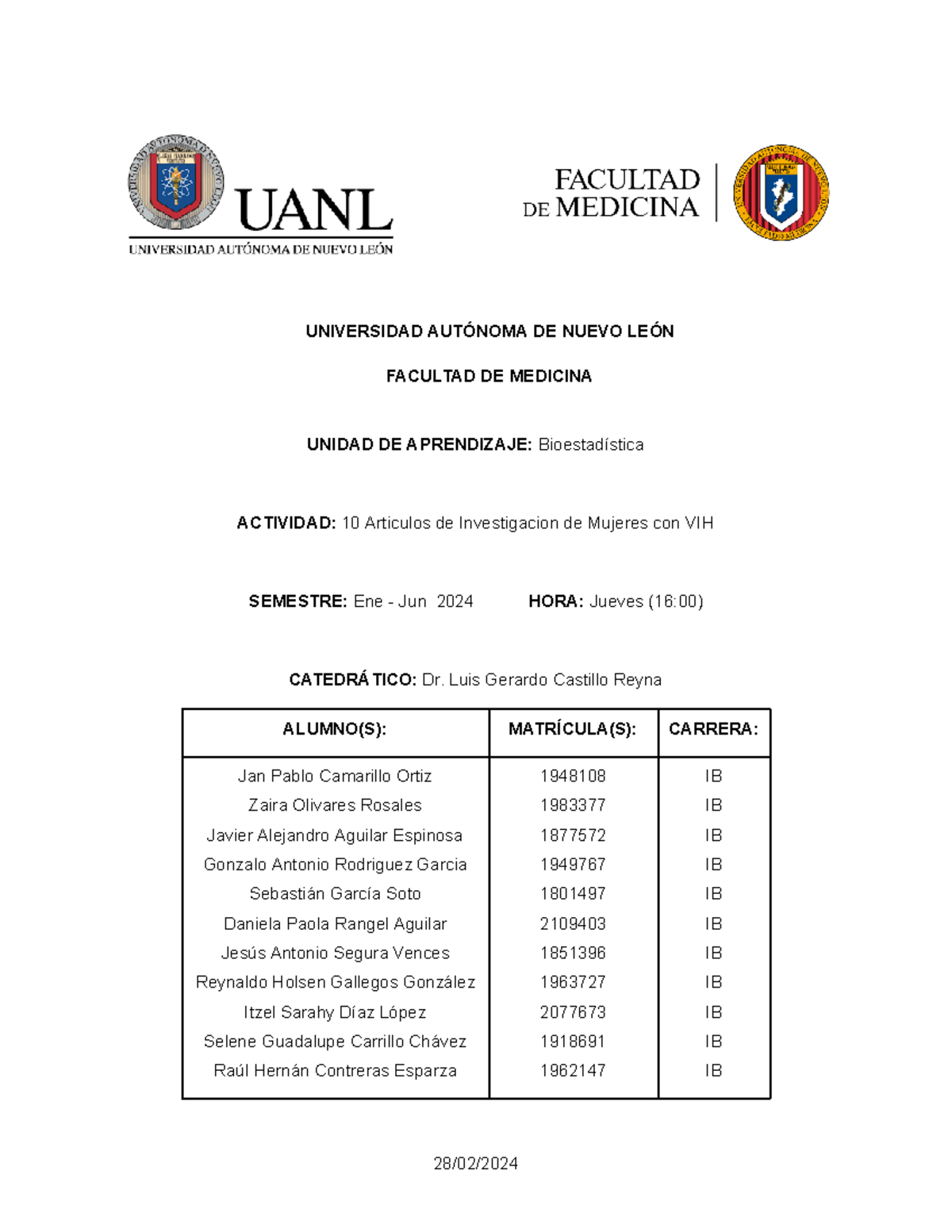 PIA1 Bioest - dsdsdsdsds - UNIVERSIDAD AUTÓNOMA DE NUEVO LEÓN FACULTAD ...