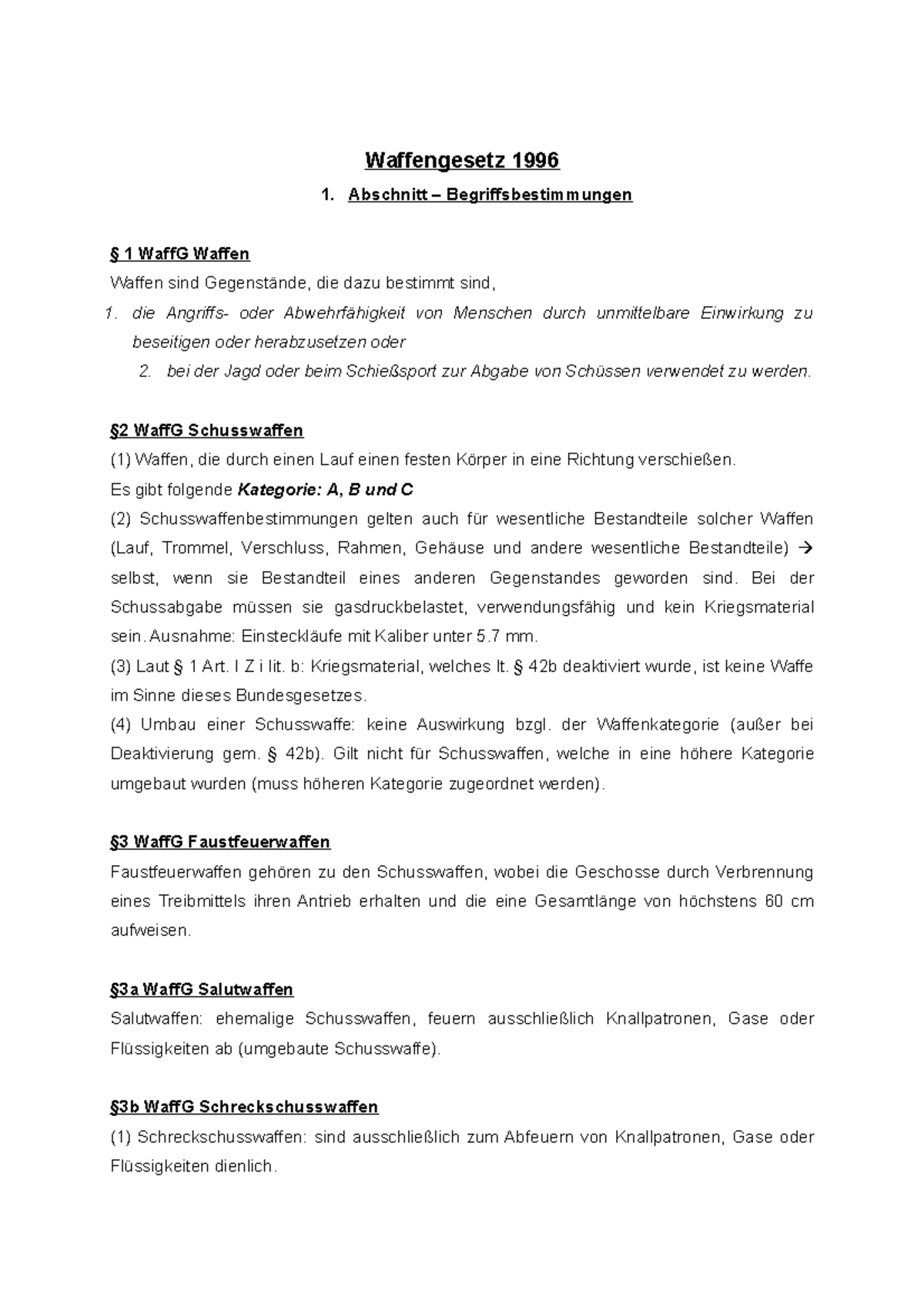 Handout Waffengesetz 1996 - Waffengesetz 1996 1. Abschnitt ...