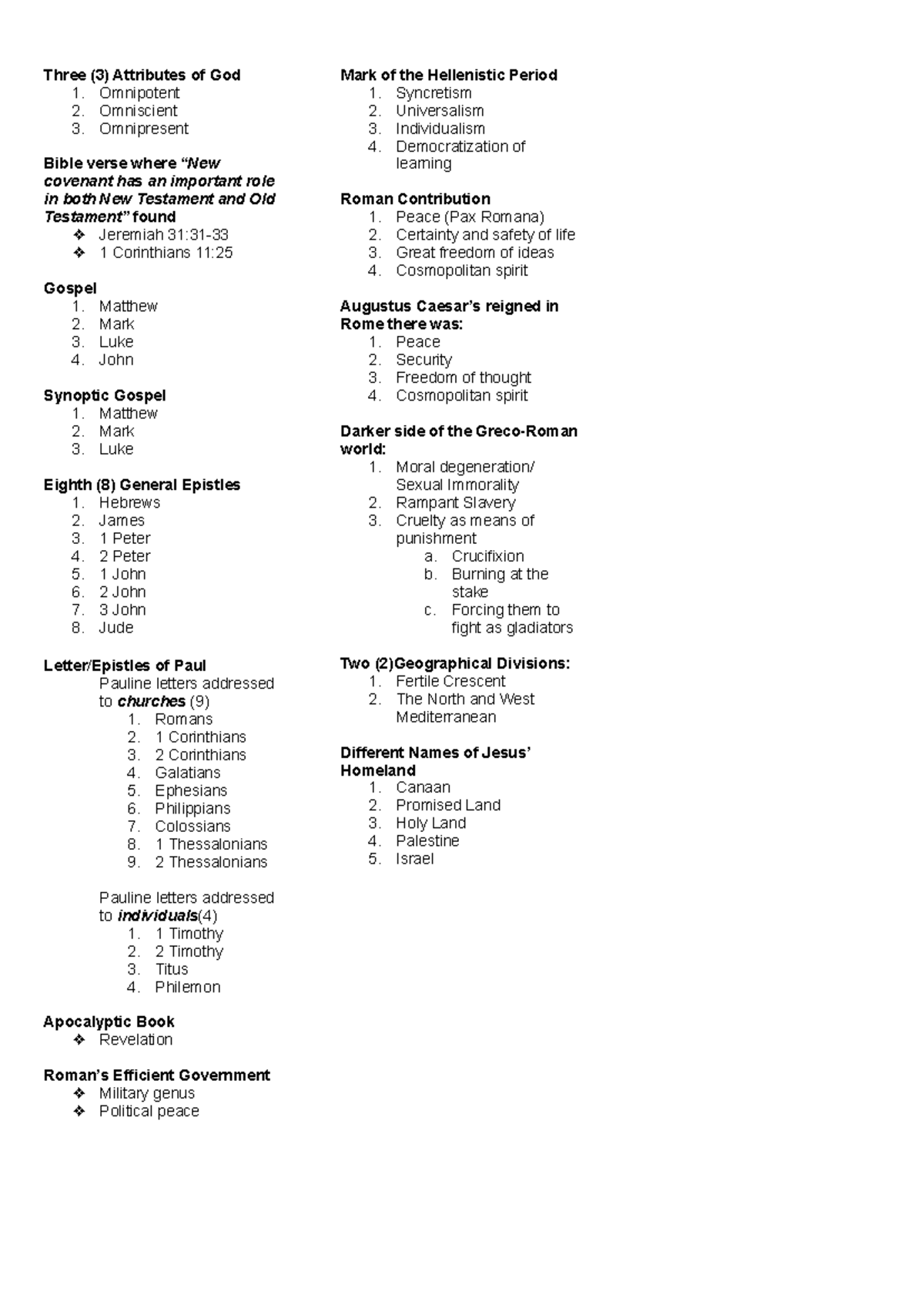 Religious Studies (Enumeration) - Three (3) Attributes of God 1 ...