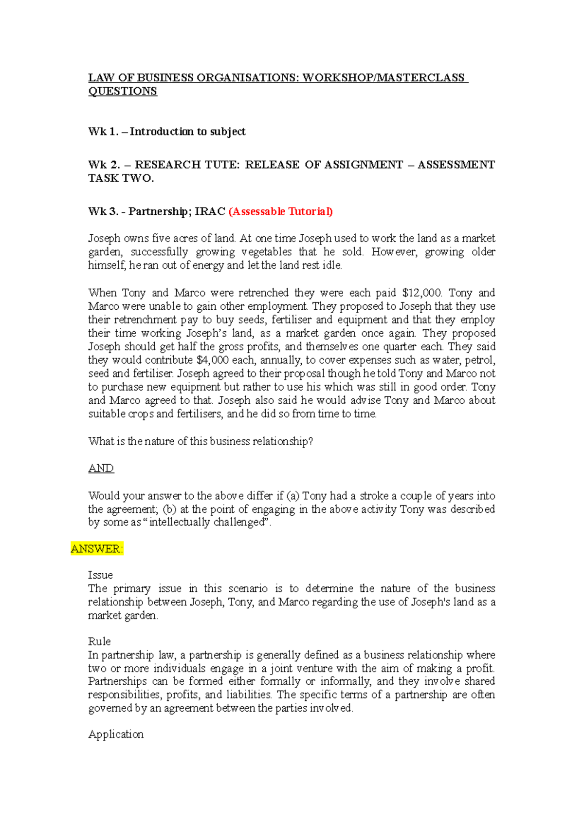 CO5121 Tutorial Questions - Answers - LAW OF BUSINESS ORGANISATIONS ...