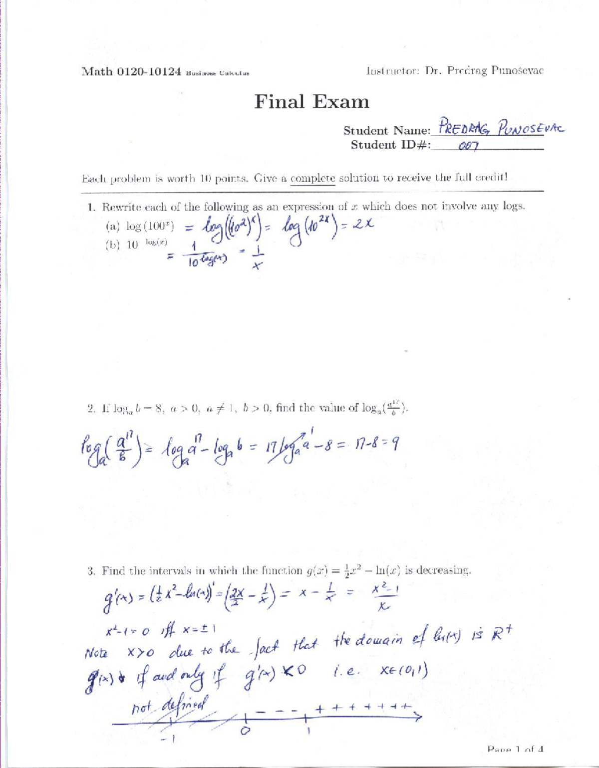 Final Exam solution key - Math 0120 - Studocu