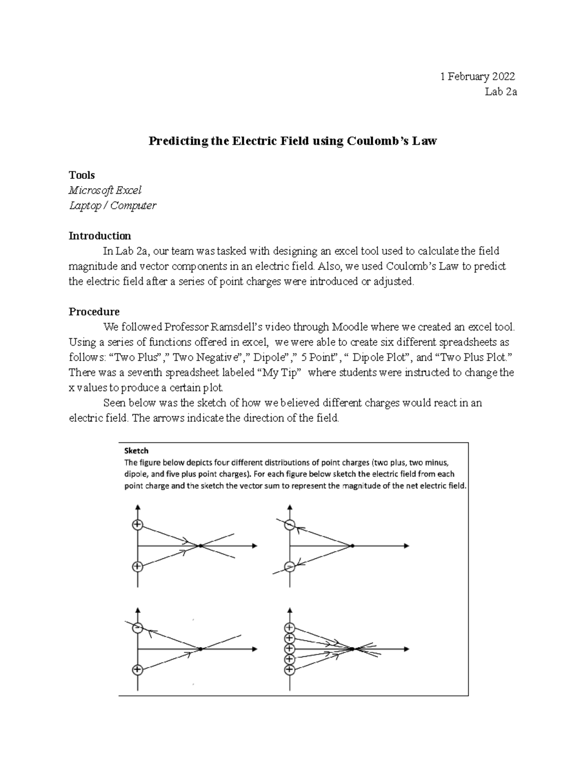 Physics 2 Lab 2a - Gabryella Redenti 1 February 2022 Matthew Zillic Lab ...