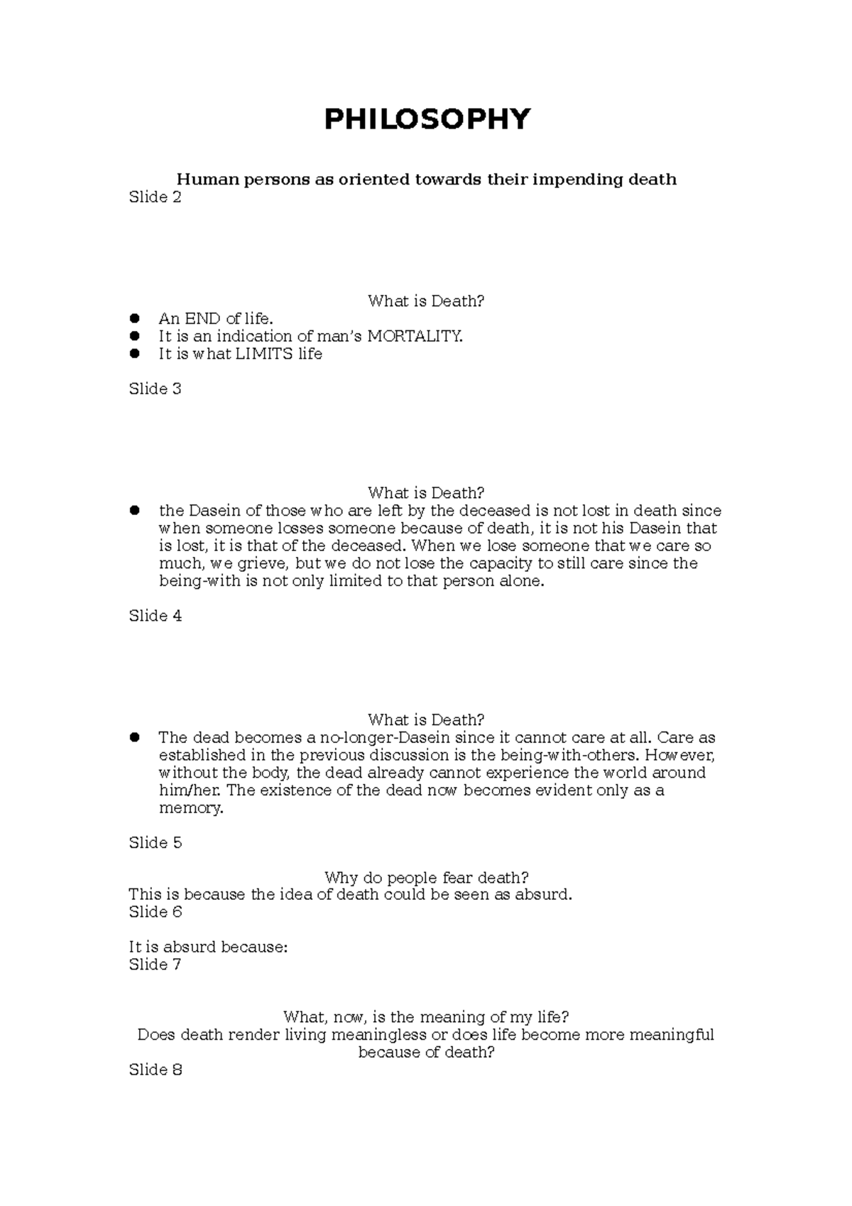 Philosophy - PHILOSOPHY Human persons as oriented towards their ...