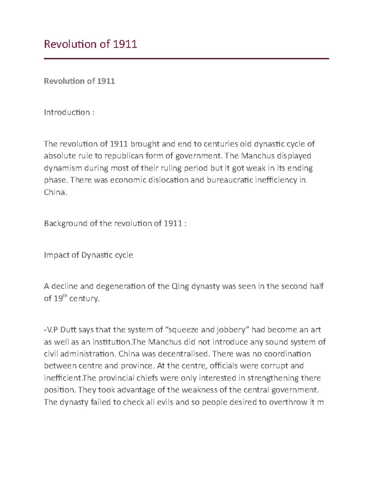 Document China - Revolution of 1911 - Revolution of 1911 Revolution of ...