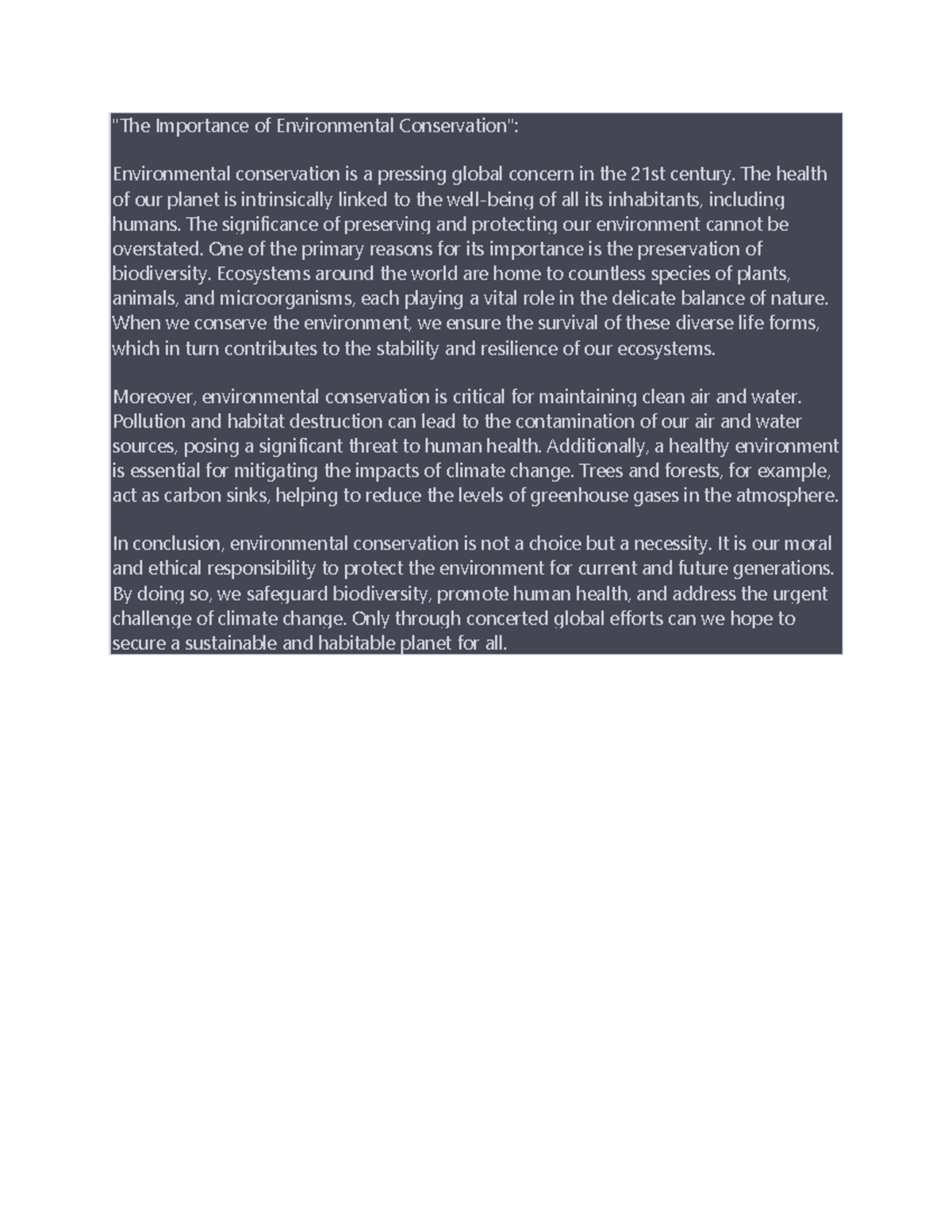 The Importance of Environmental Conservation - "The Importance of ...