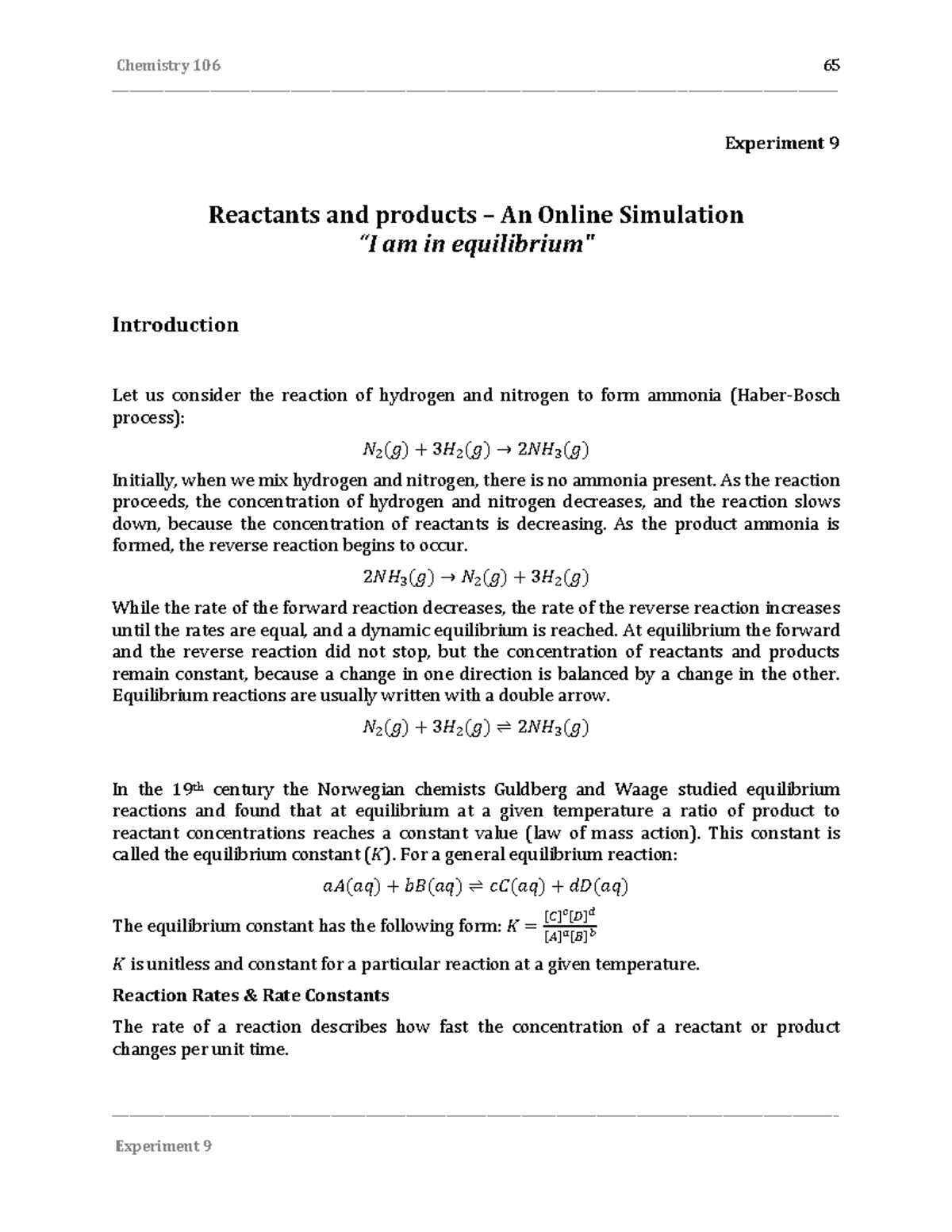 Lab 9 - Lab 9 - Chemistry 106 Experiment 9 Reactants and products – An ...