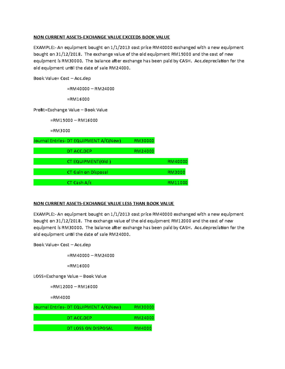 NON Current Assets- Disposal - NON CURRENT ASSETS-EXCHANGE VALUE ...