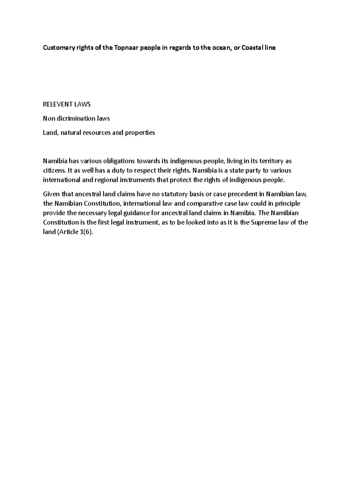 Customary rights of the Topnaar people in regards to the ocean - It as ...