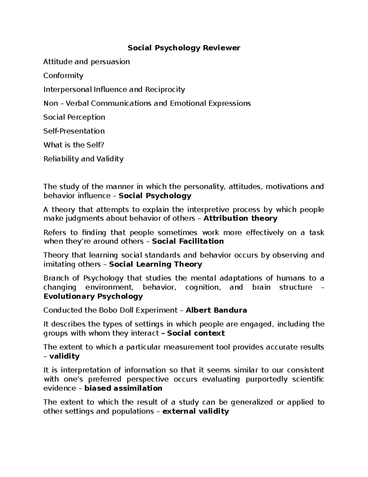 Social Psychology Reviewer - Social Psychology Reviewer Attitude and ...