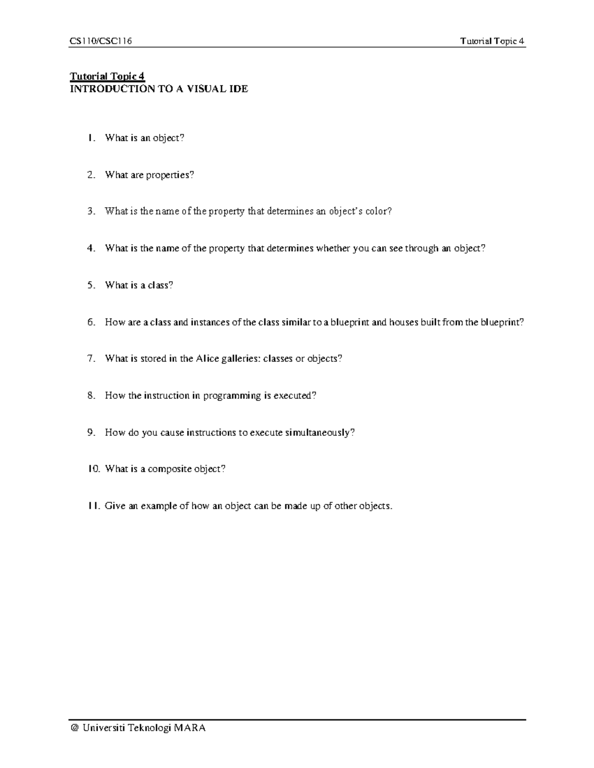Csc116 Tutorial Topic 4 Sample Question Cs110 Csc116 Tutorial Topic 4 Universiti Teknologi