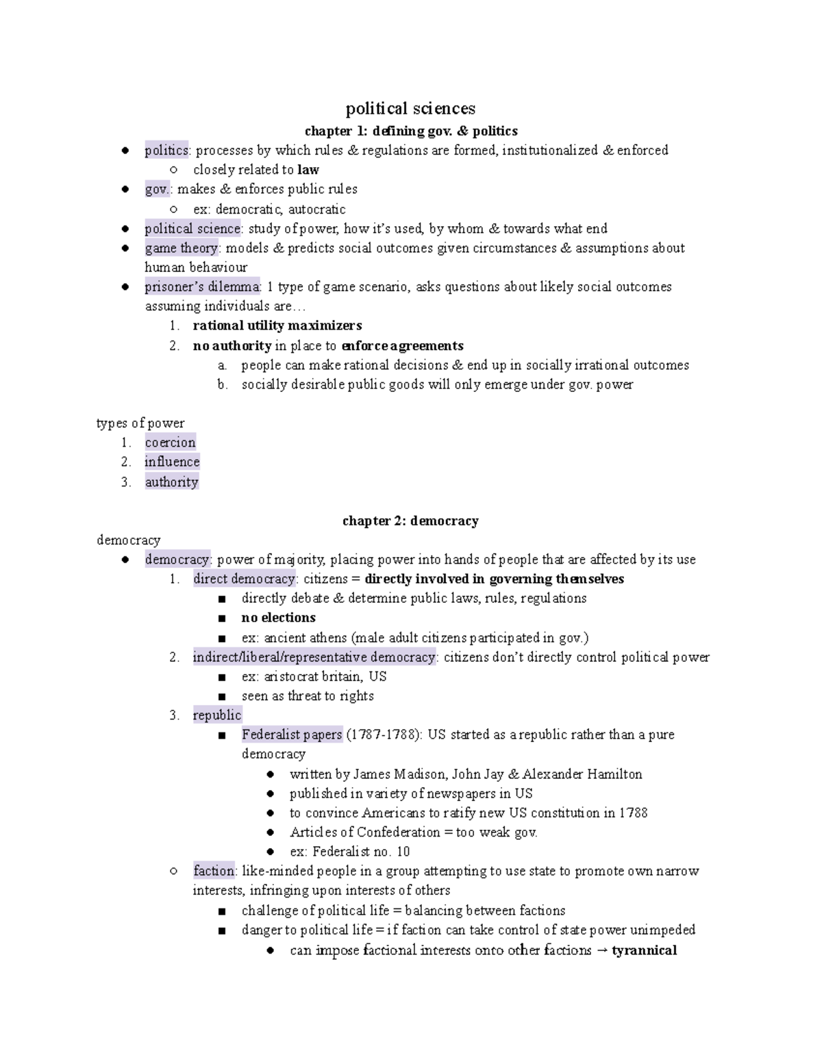 political science notes - political sciences chapter 1: defining gov ...