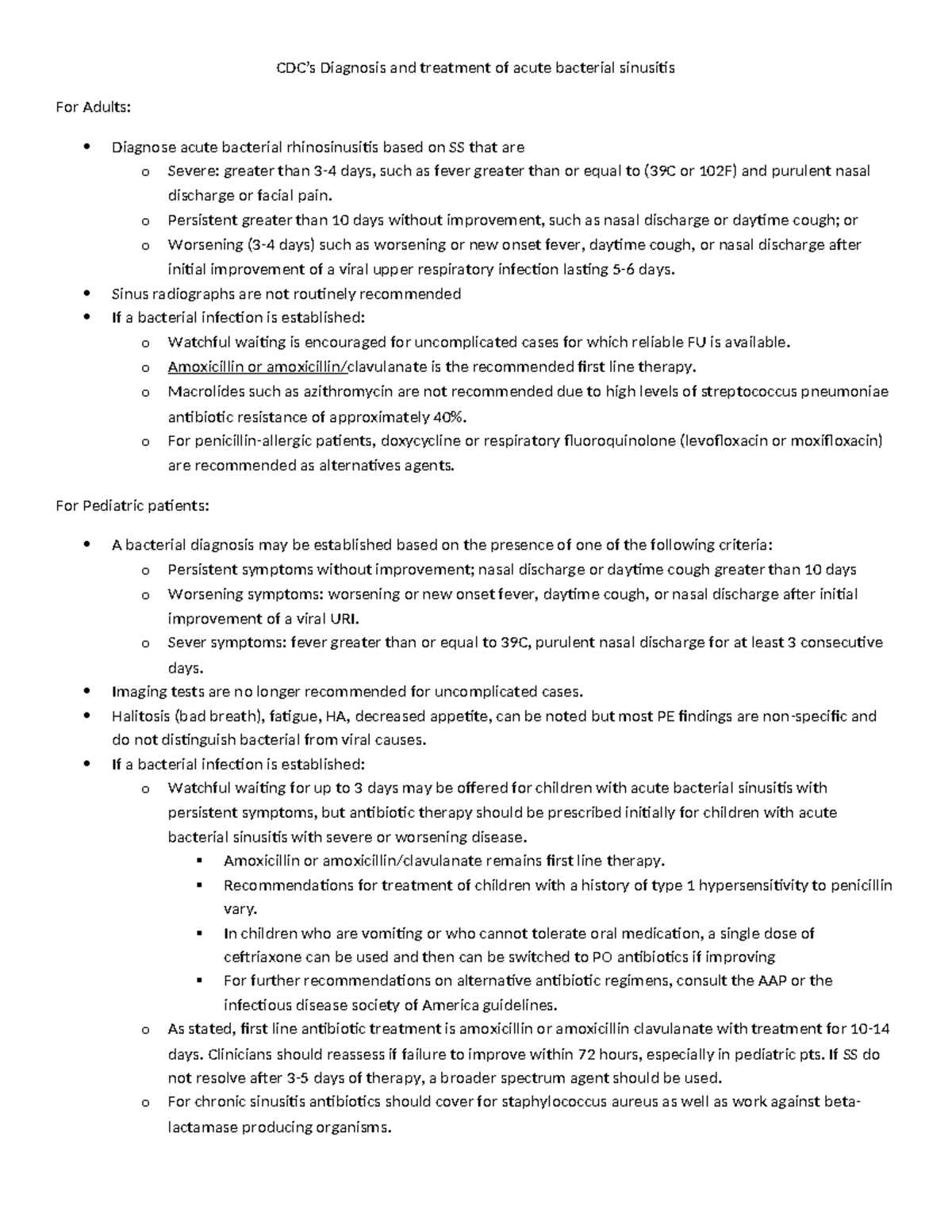 CDC Dx and TX of acute bacterial sinusitis - CDC’s Diagnosis and ...