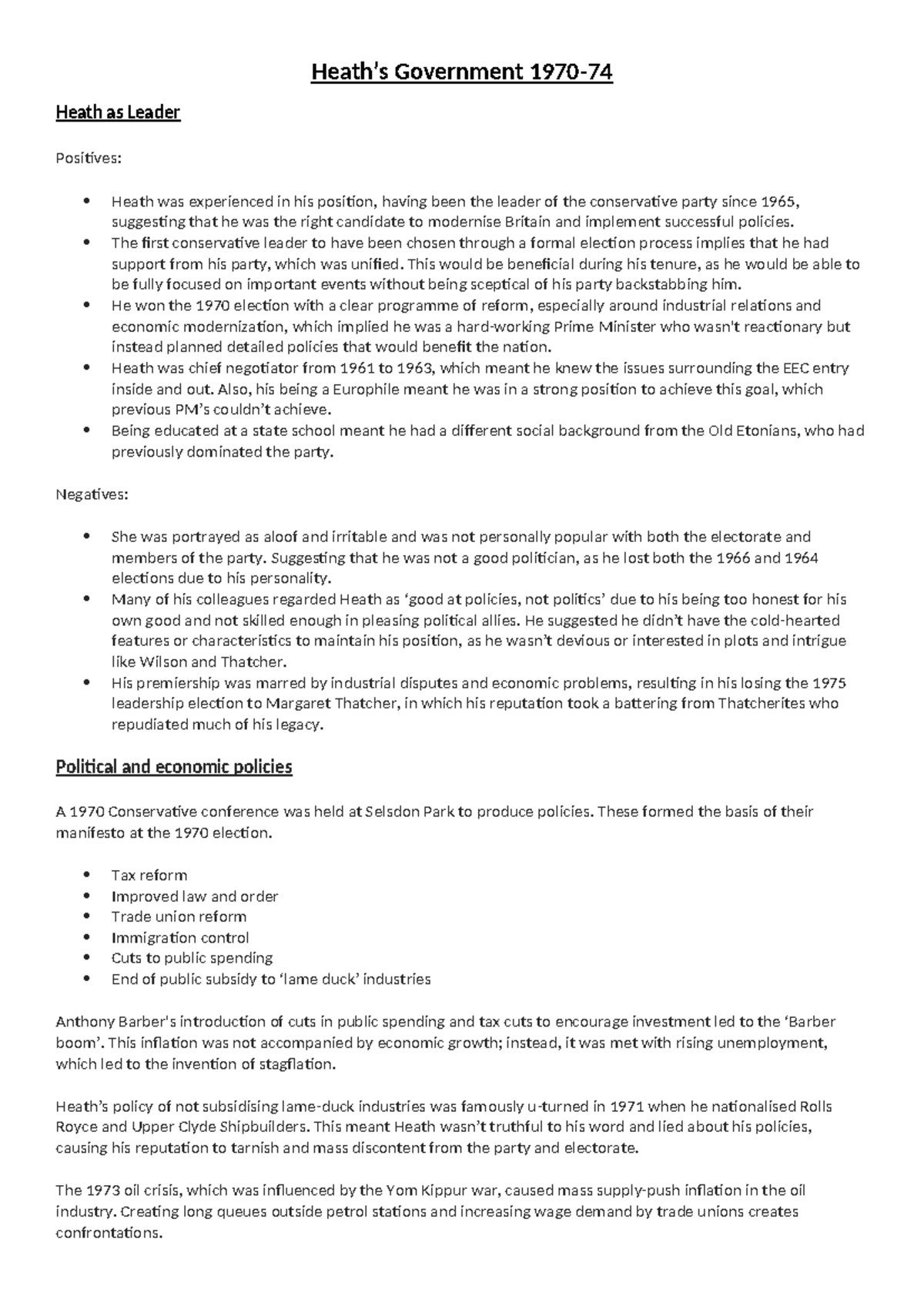 Heath main - Modern Britain - Heath’s Government 1970- Heath as Leader ...