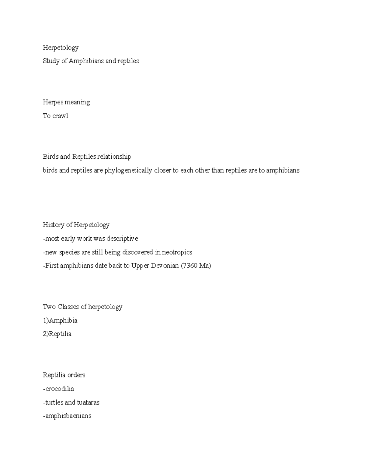 Herpetology Exam 1 - GSU - Herpetology Study of Amphibians and reptiles ...