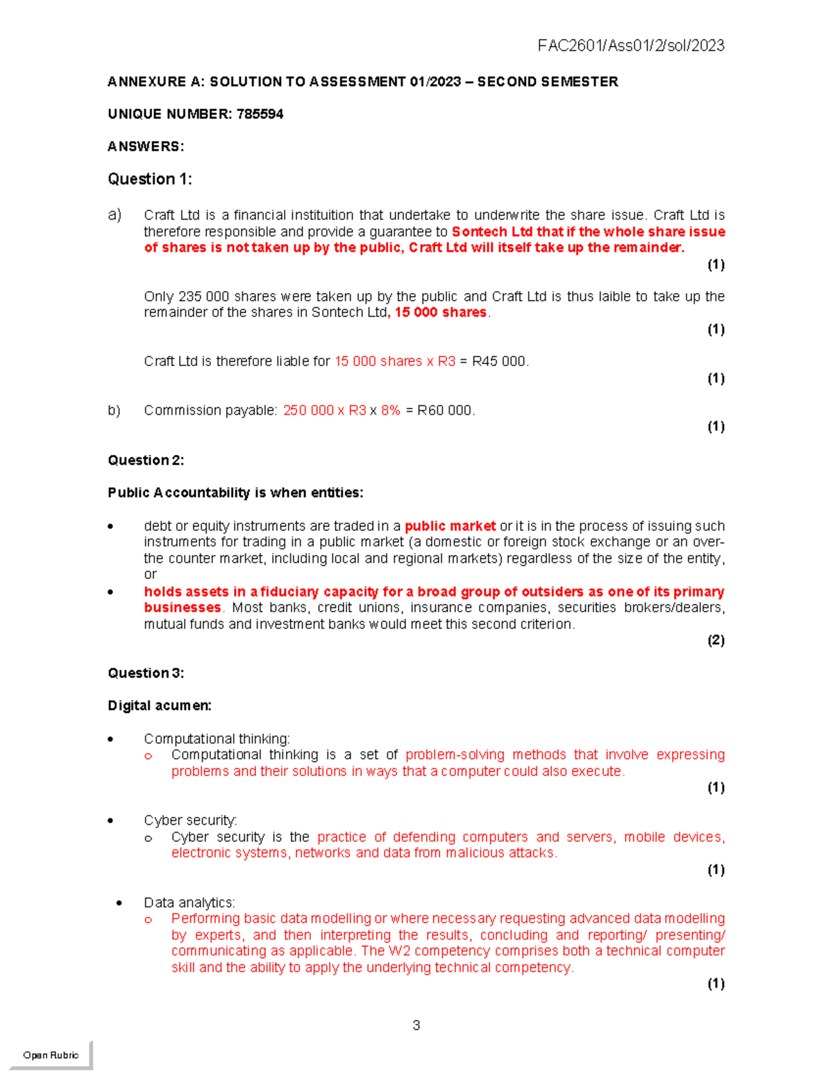 TL 201 Solution Ass1 - Semester 2 - 2023 - FAC2601/Ass01/2/sol/ 3 ...