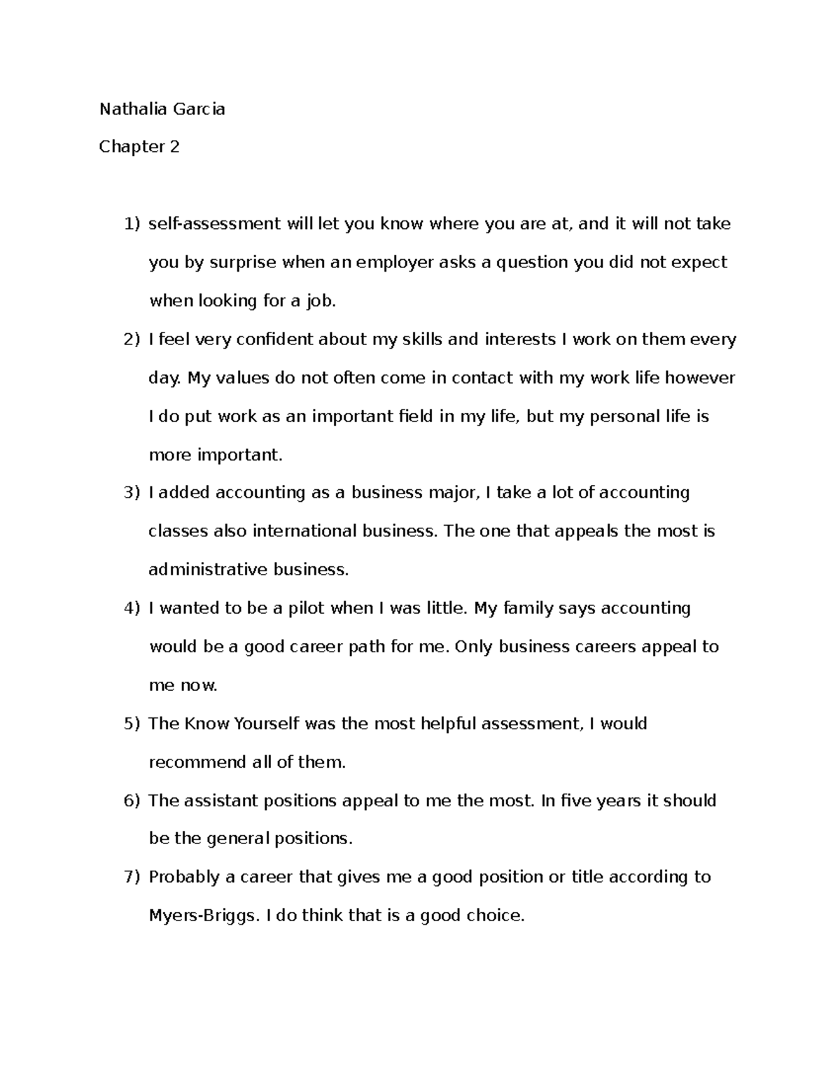 Chap 2 - self assessment - Nathalia Garcia Chapter 2 1) self-assessment ...
