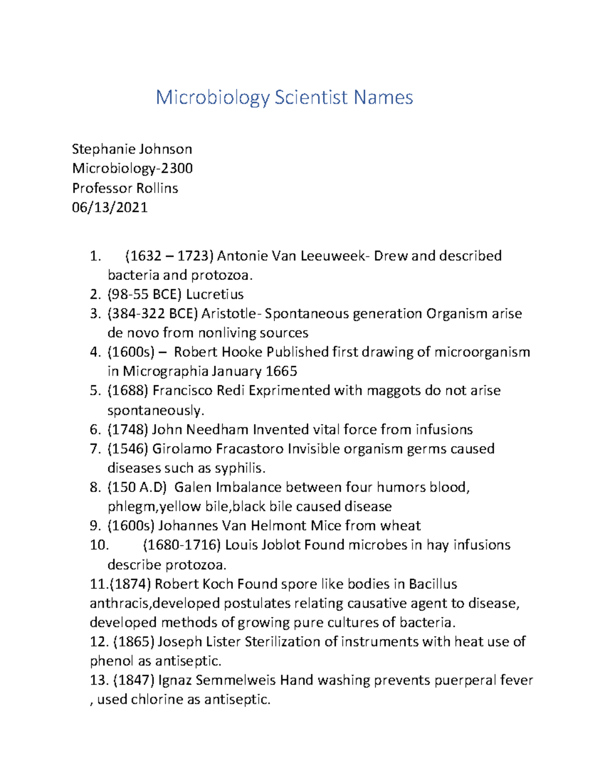 Mico Bio History - Microbiology Lecture Notes - Microbiology Scientist ...