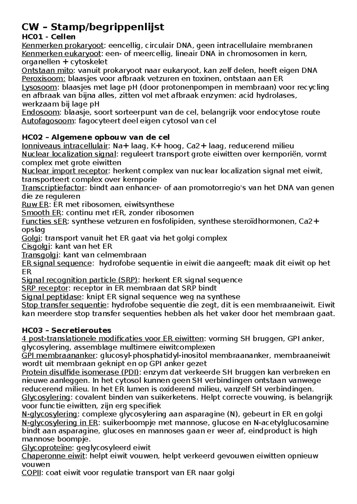 CW beknopte samenvatting - CW – Stamp/begrippenlijst HC01 - Cellen ...