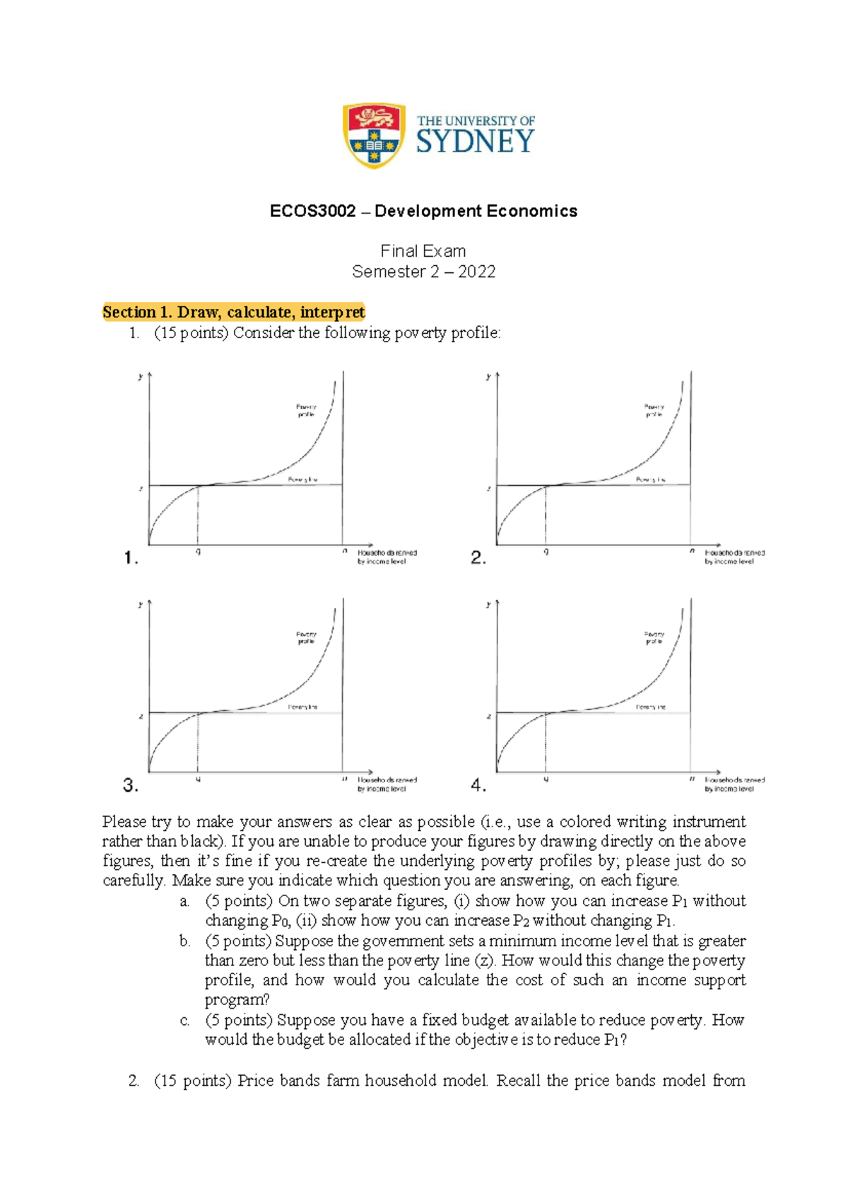ECOS3002 Final Exam - ECOS3002 – Development Economics Final Exam ...
