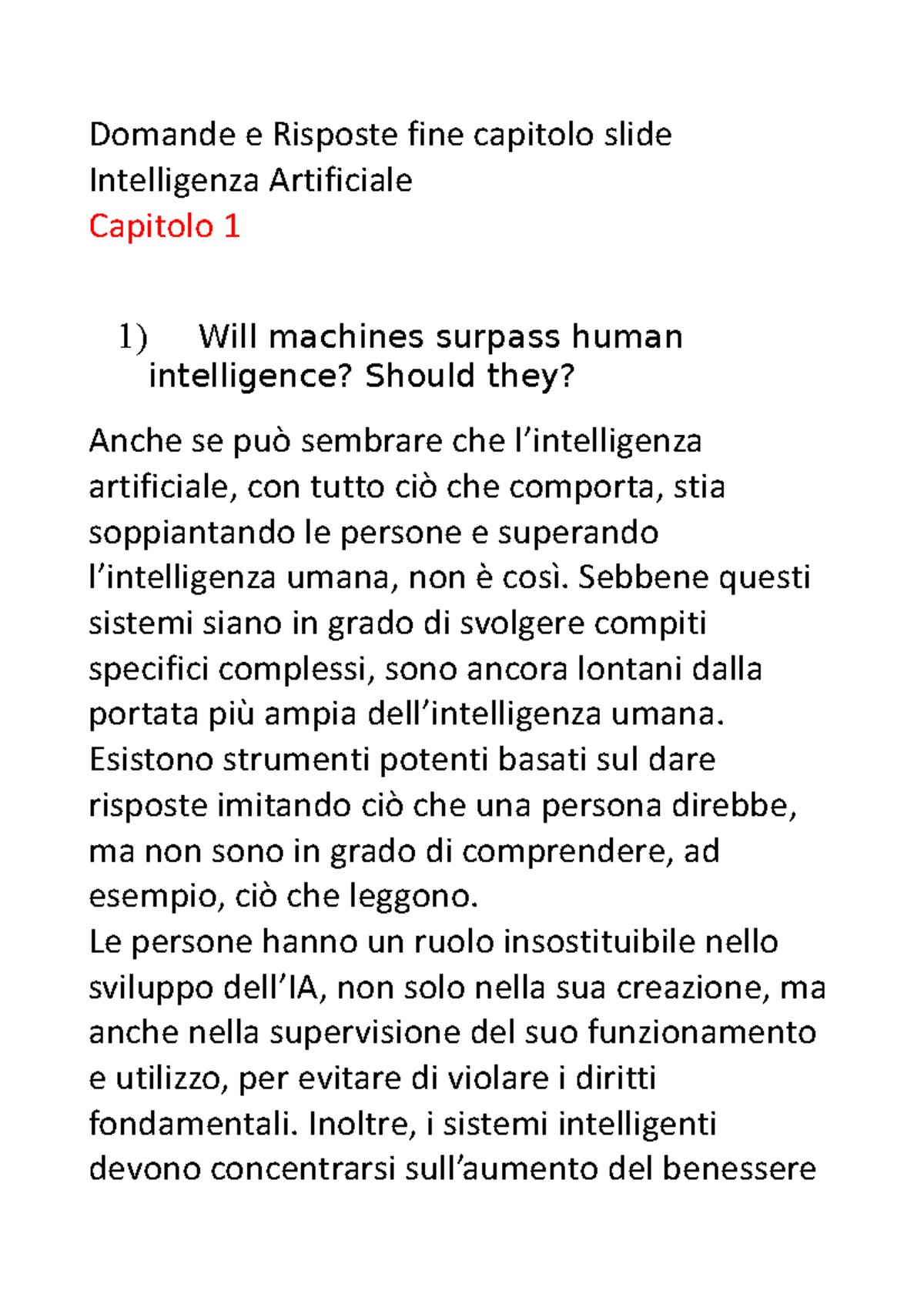 Domande e Risposte fine capitolo slide Intelligenza Artificiale ...